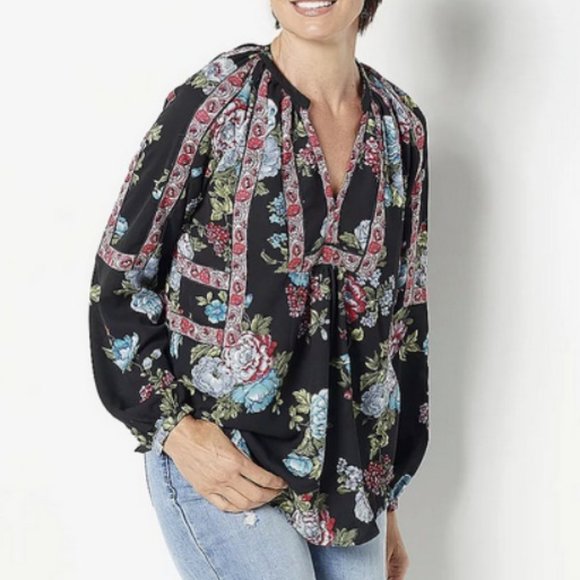 Tolani | Tops | Tolani Collection Printed 34 Sleeve Top With Keyhole ...